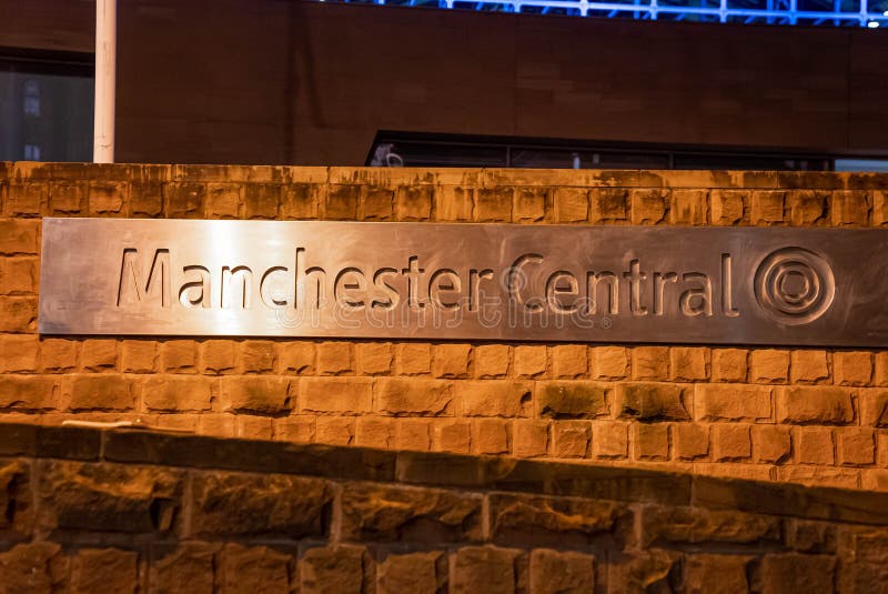 Night View of the Manchester Central Convention Complex Sign. Editorial ...