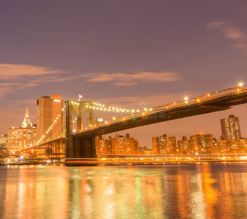 Night View of Manhattan and Brooklyn Bridge Editorial Stock Photo ...