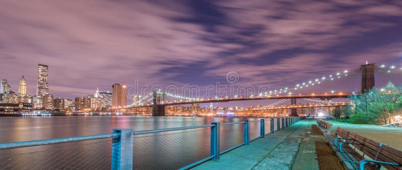 The Night View of Manhattan and Brooklyn Bridge Editorial Stock Photo ...