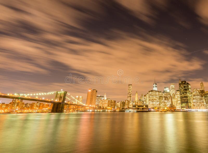 Night View of Manhattan and Brooklyn Bridge Editorial Image - Image of ...