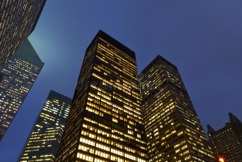 Night View of Manhattans Architects Stock Photo - Image of evening ...