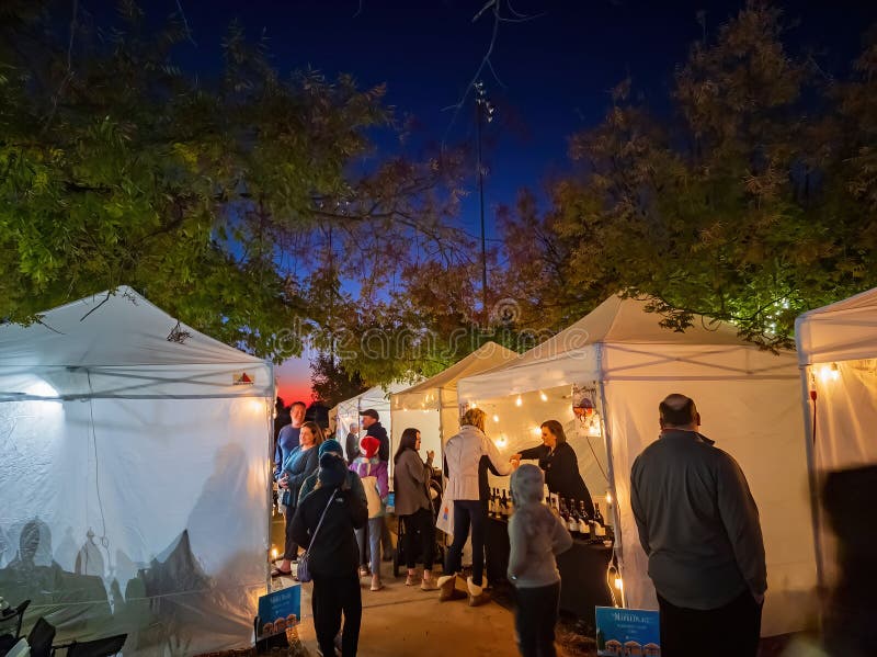 Night View of Many Tents in the Light Up Event Editorial Image - Image ...