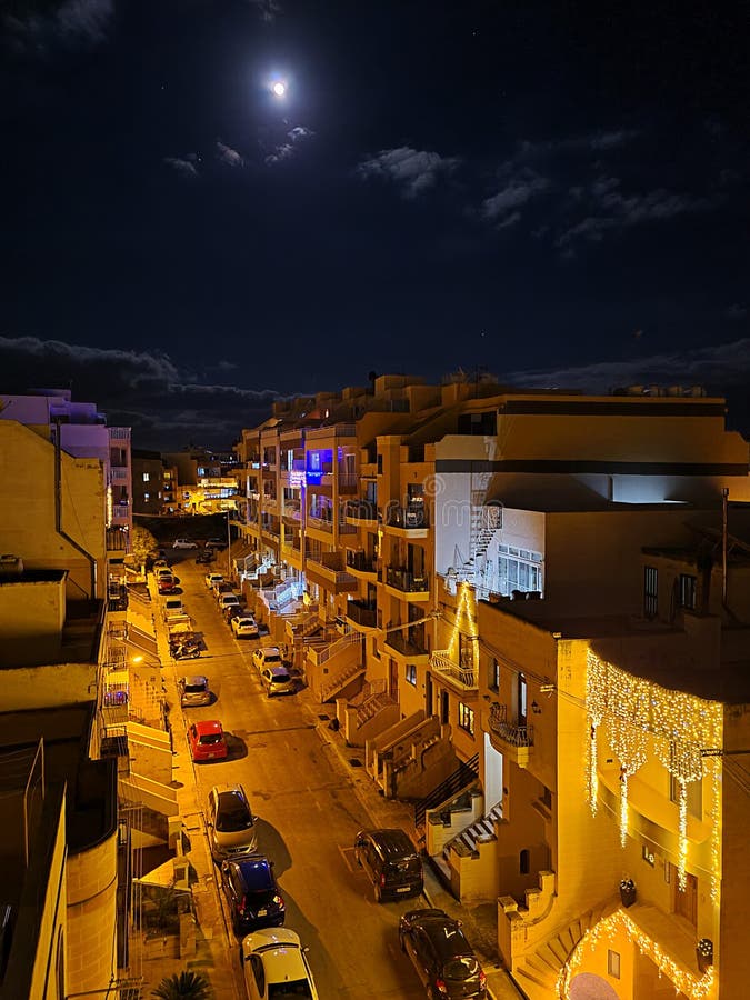 The Night View of Marsaskala Editorial Stock Photo - Image of drops ...
