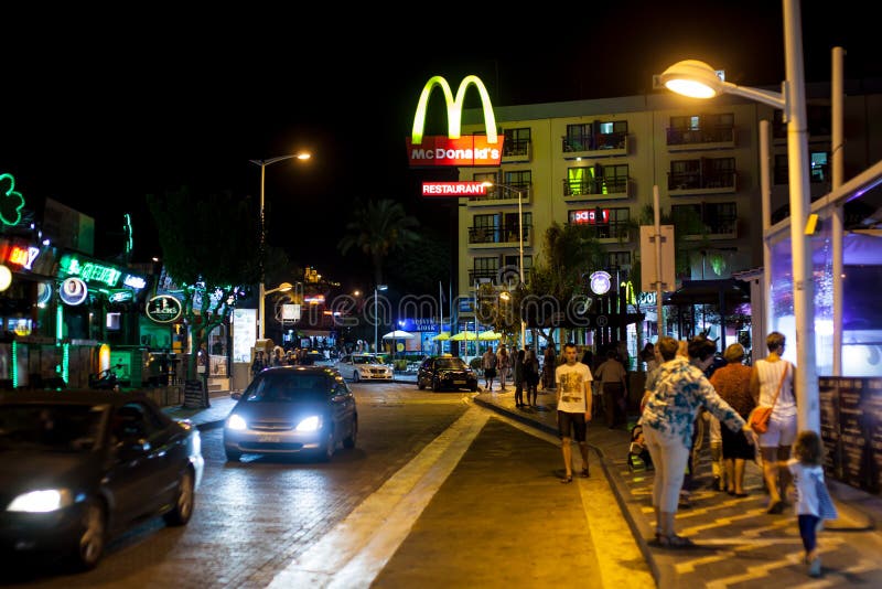 Night View on McDonalds on Street in Protaras, Cyprus Editorial Photo ...