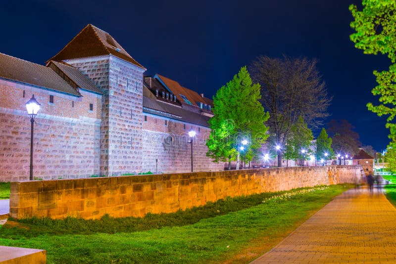 Night View of the Medieval Fortification of the German City Nurnberg ...