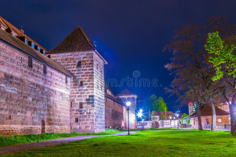 Night View of the Medieval Fortification of the German City Nurnberg ...