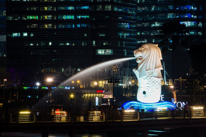 Night View of Merlion in Singapore Editorial Photo - Image of tourism ...