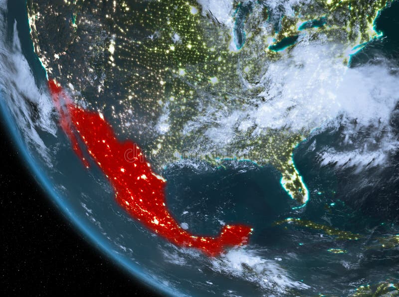 Night View of Mexico on Earth Stock Illustration - Illustration of view ...