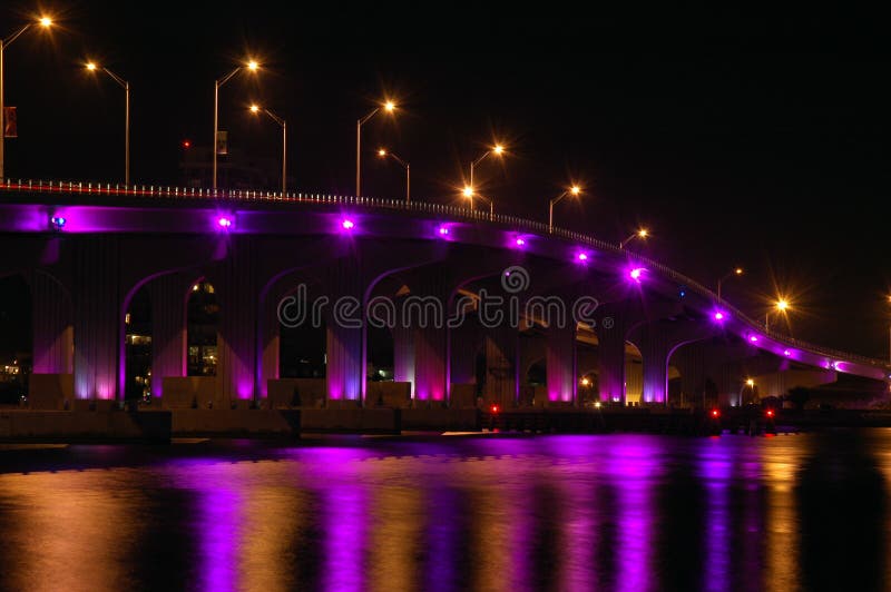 Night View of Miami Bridge To South Beach Stock Image - Image of night ...