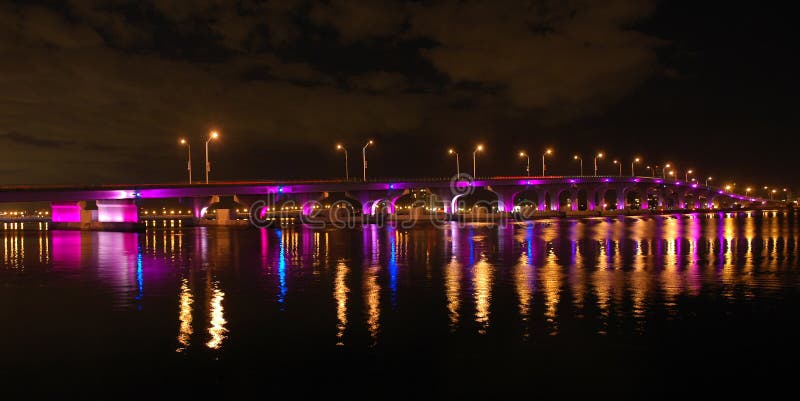 Night View of Miami Bridge To South Beach Stock Photo - Image of ...