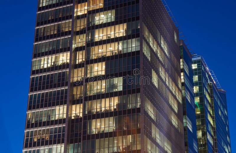 Night View of Modern Office Building Stock Photo - Image of glass ...