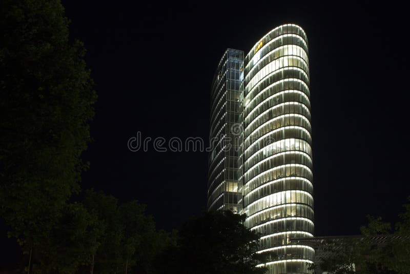 Night View of a Modern Skyscraper Editorial Photography - Image of ...