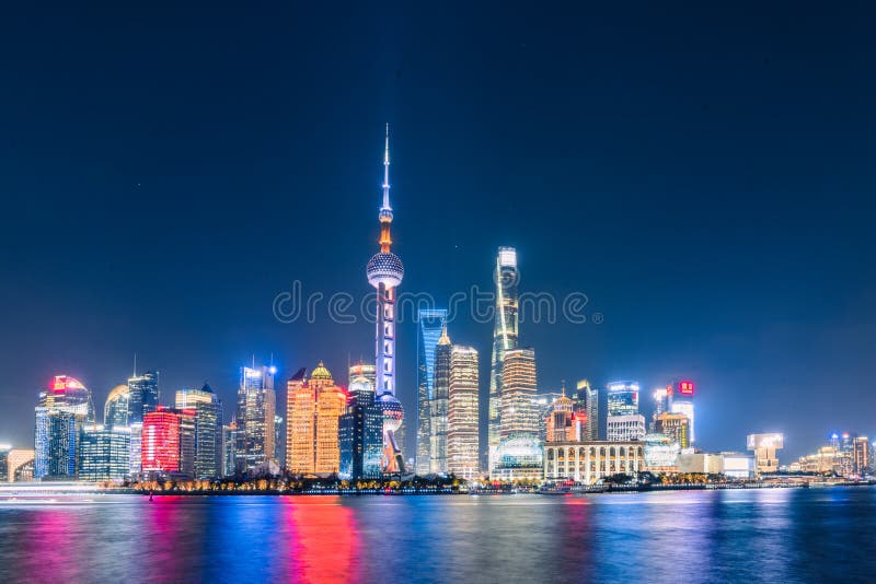 Night view at Shanghai editorial image. Image of china - 239667535