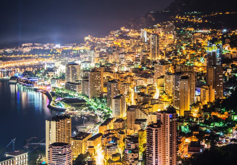 Night view of Monaco stock photo. Image of buildings - 41114252