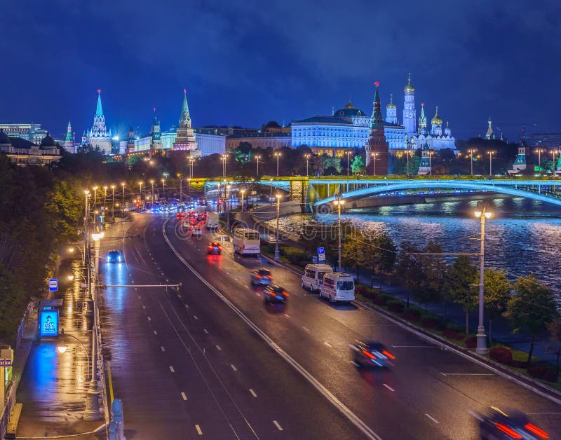 Night view of Moscow city editorial stock image. Image of construction ...
