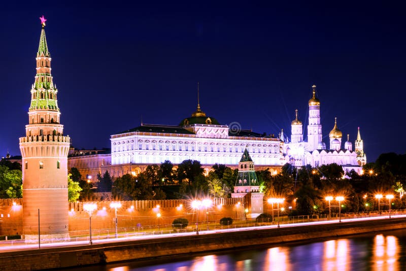 Night View of Moscow Kremlin. Russia Stock Image - Image of cathedral ...