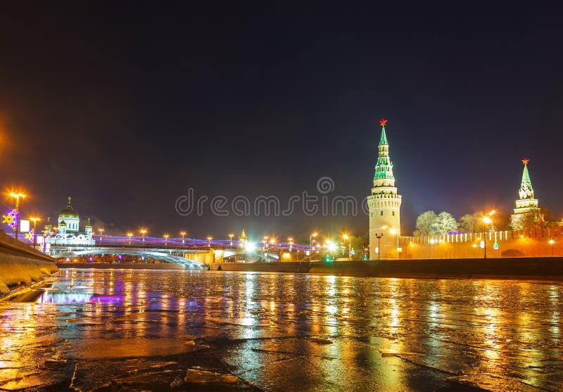 Night View of Moscow Kremlin in Russia Stock Photo - Image of bell ...