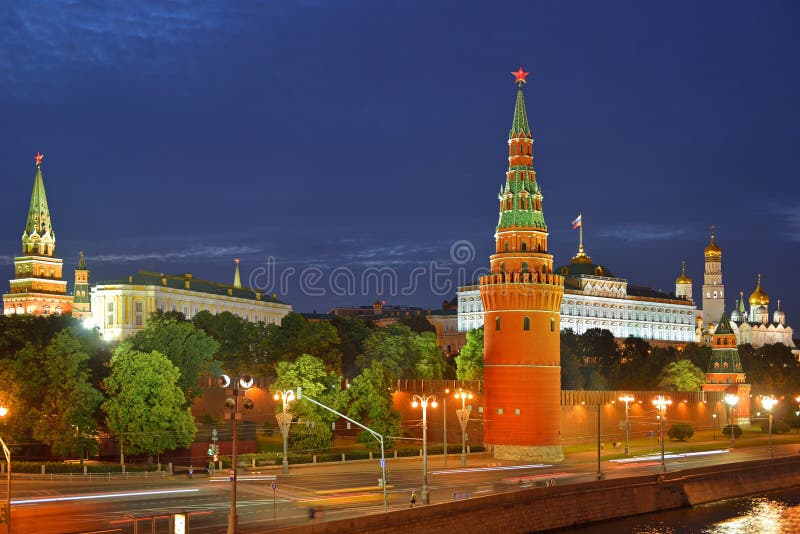 Night View of Moscow River and Kremlin Stock Photo - Image of russia ...
