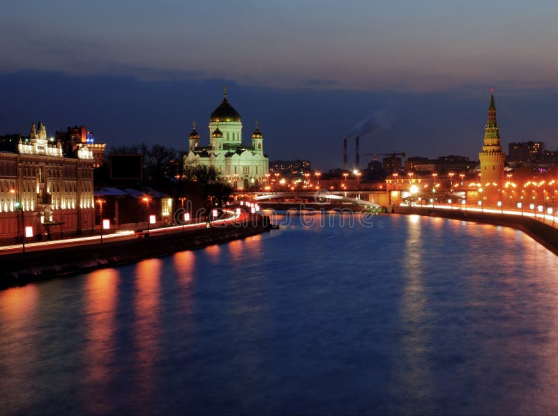 Night View of Moscow, Russian Federation Stock Image - Image of moscow ...