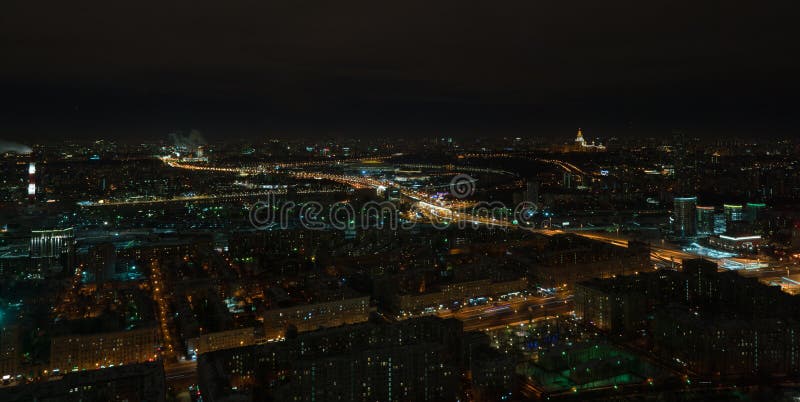 Night View of Moscow and Third Ring Road Stock Image - Image of office ...