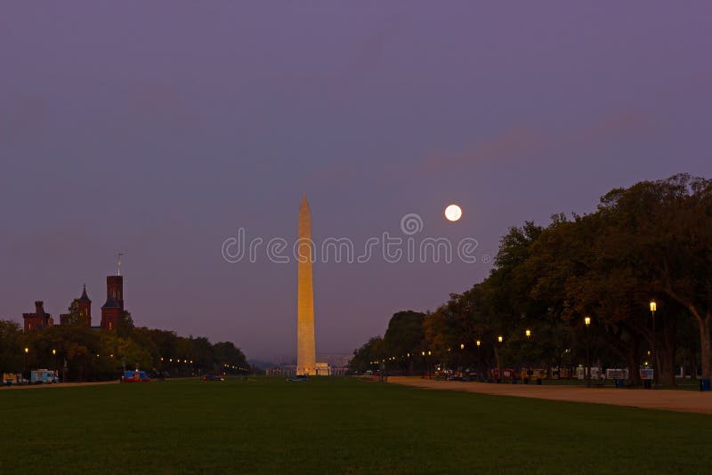 Night View of National Mall Panorama with Full Moon in Sight. Stock ...