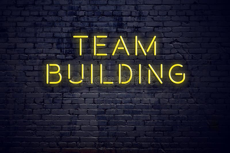 Night View of Neon Sign with Text Team Building Stock Photo - Image of ...
