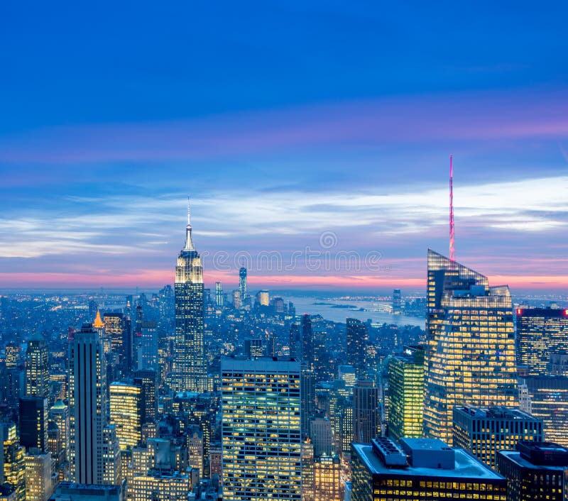 Night View of New York Manhattan during Sunset Editorial Image - Image ...