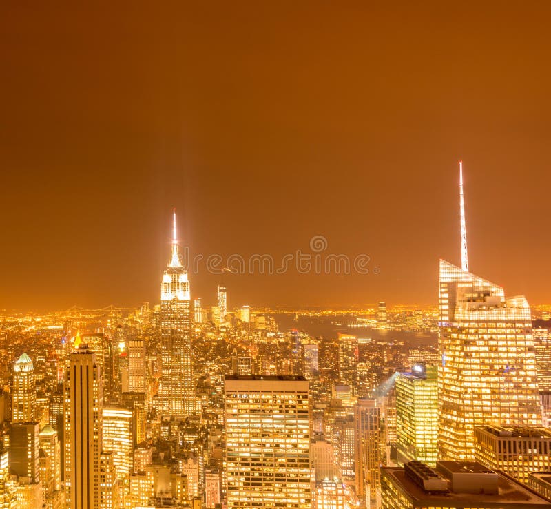 Night View of New York Manhattan during Sunset Editorial Stock Image ...