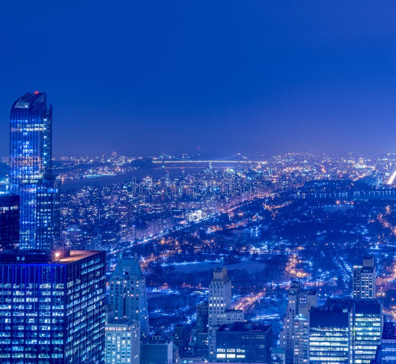 Night View of New York Manhattan during Sunset Stock Photo - Image of ...