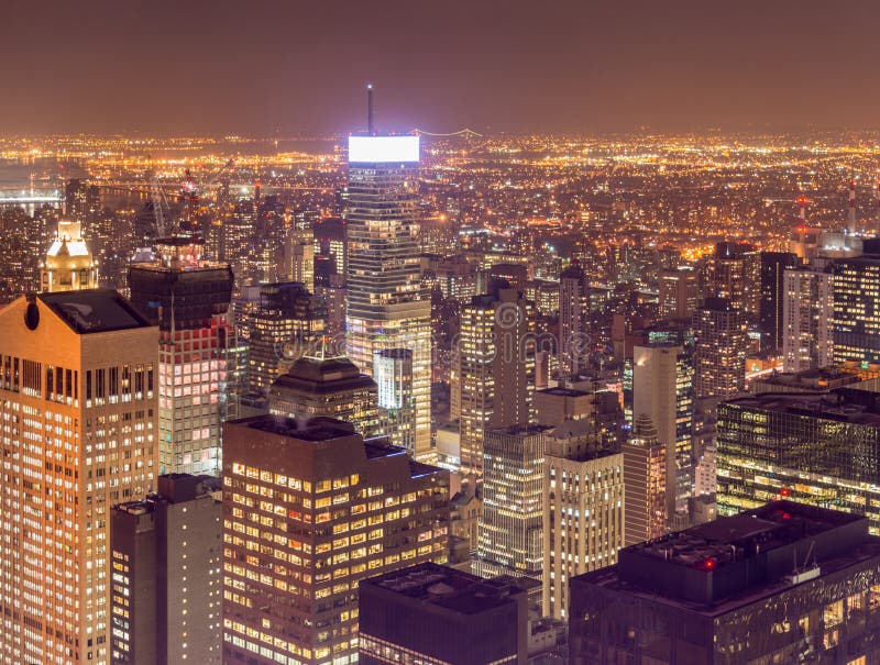 Night View of New York Manhattan during Sunset Stock Image - Image of ...