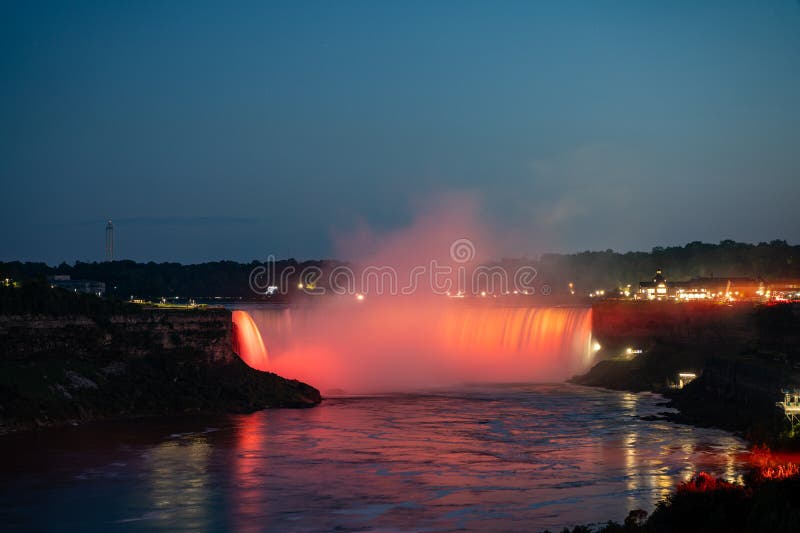 Night View of Niagara Falls with Lights Stock Image - Image of niagara ...