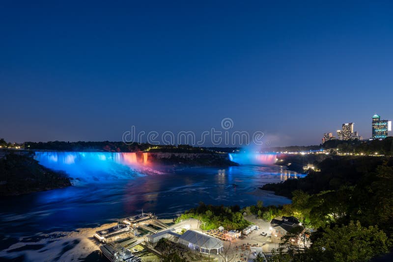 Night View of Niagara Falls with Lights Stock Image - Image of scenery ...
