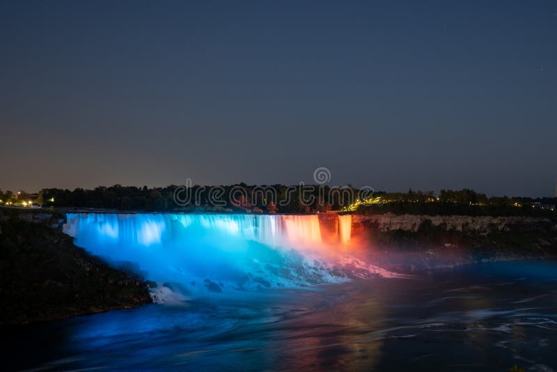 Night View of Niagara Falls with Lights Stock Photo - Image of nature ...