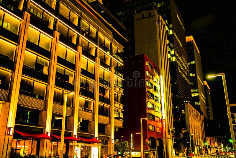 Night View of Nihonbashi, Tokyo Stock Photo - Image of tokyo, buildings ...