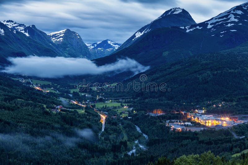 Night View on Norway Mountain Landscape Stock Image - Image of ...