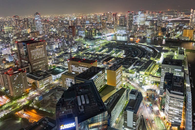 Night View of the Office Tower at Shiodome Editorial Photo - Image of ...