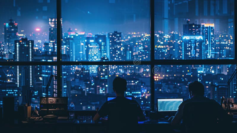 Night View from an Office Window Stock Illustration - Illustration of ...