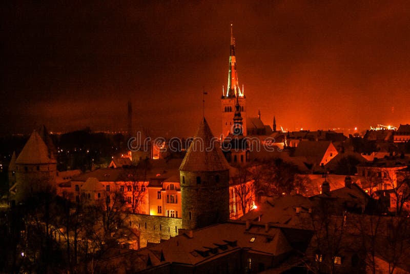Night View of the Old City of Tallinn Stock Photo - Image of tale ...
