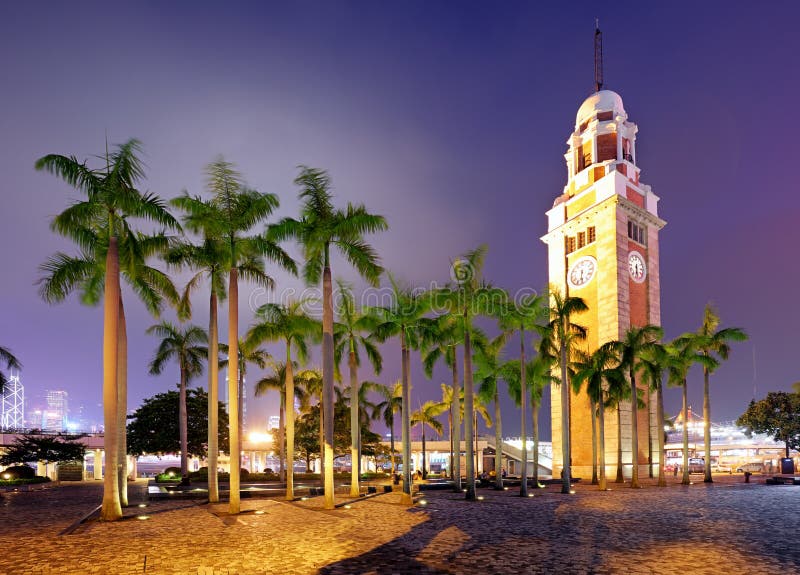 Night View Old Clock Tower in Hong Kong Stock Image - Image of classic ...