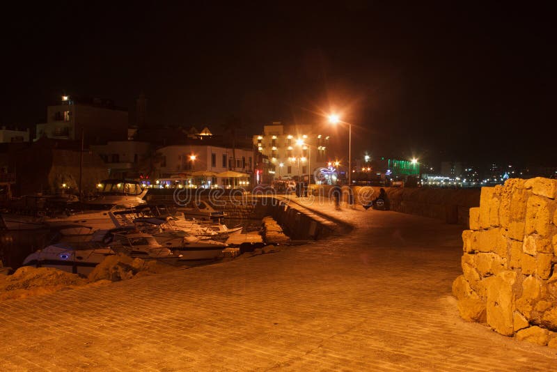 Night View of the Harbour in Northern Cyprus Stock Photo - Image of ...