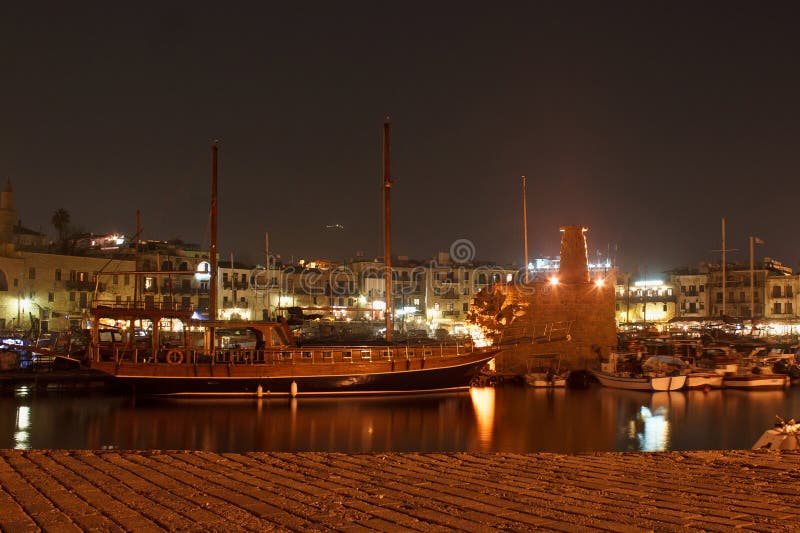 Night View of the Harbour in Northern Cyprus Stock Photo - Image of ...