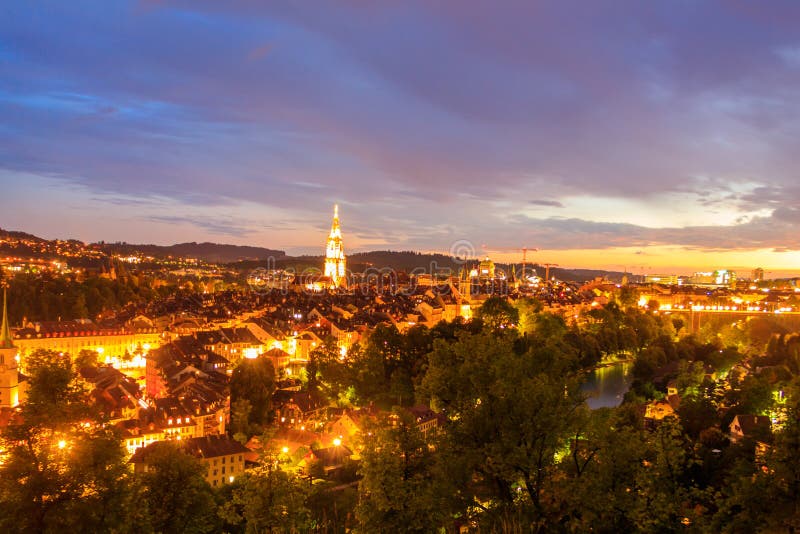 Night View of Old Town of Bern in Switzerland Stock Photo - Image of ...