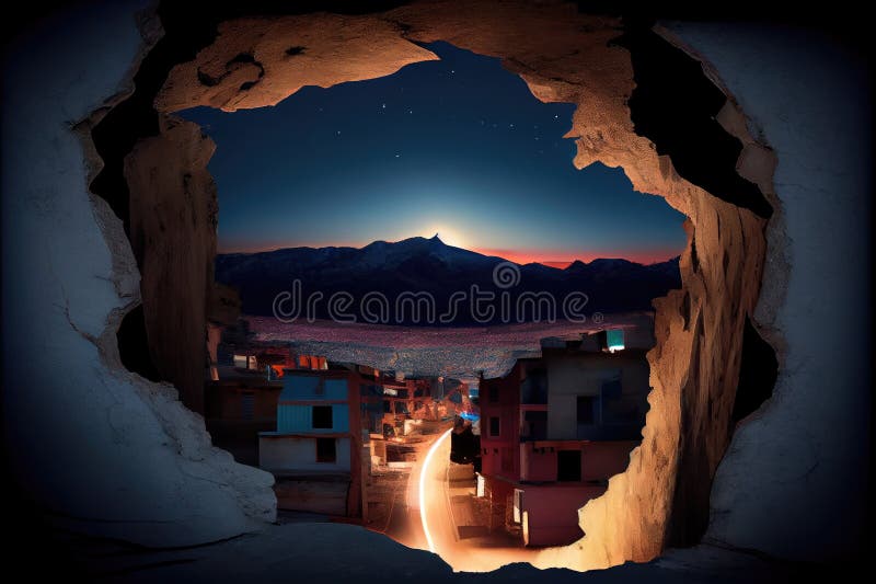 Night View of Opened Crack in Earth after Earthquake Aftermath Stock ...