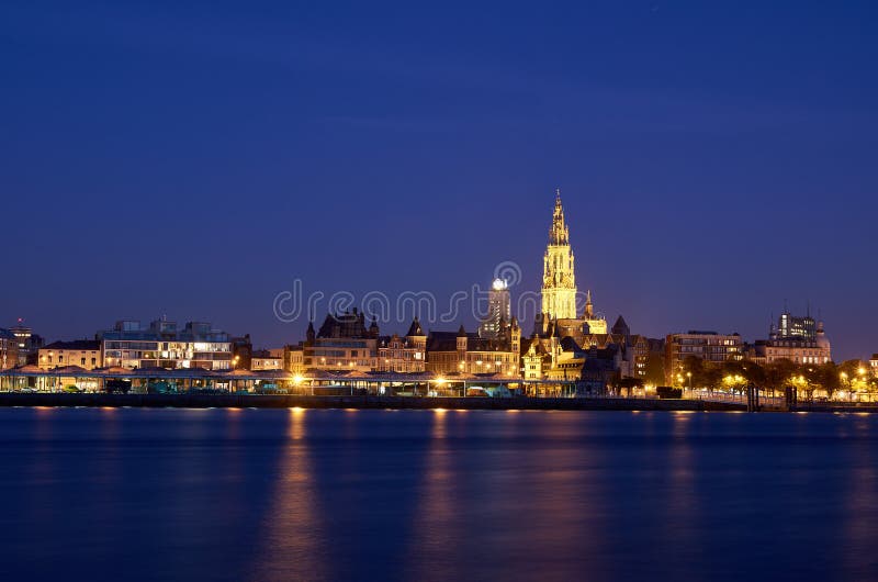 Night View Over City of Antwerp Stock Photo - Image of belgium, flemish ...