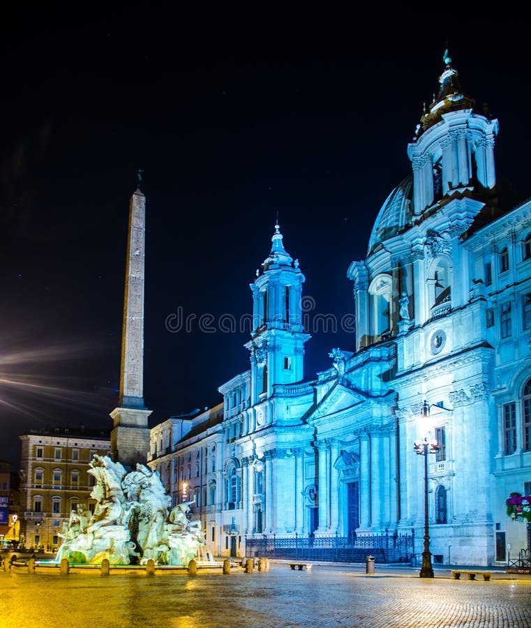 Night View Over Piazza Navona in Rome...IMAGE Editorial Photo - Image ...