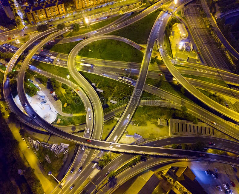 Night View of Overpass Interchange Stock Image - Image of landscape ...