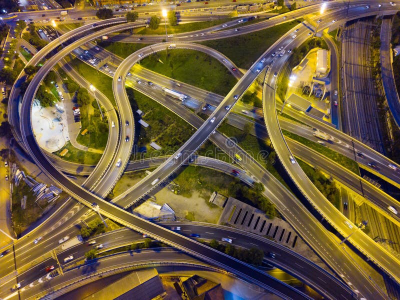 Night View of Overpass Interchange Stock Image - Image of autobahn ...