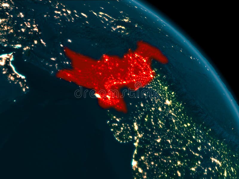 Night View of Pakistan on Earth Stock Illustration - Illustration of ...