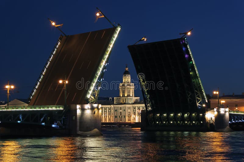 Night View of Palace Bridge. St Petersburg Stock Image - Image of ...