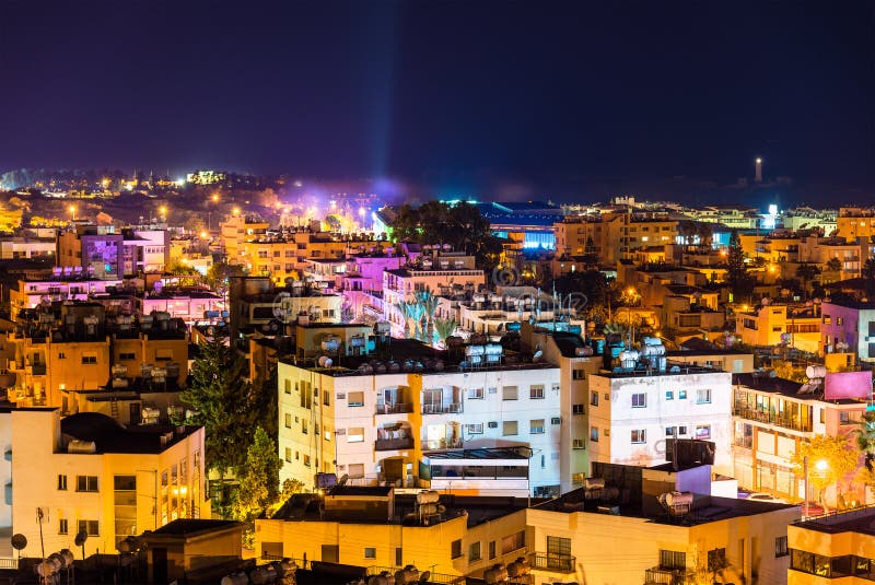Night view of Paphos city stock image. Image of beacon - 63637141